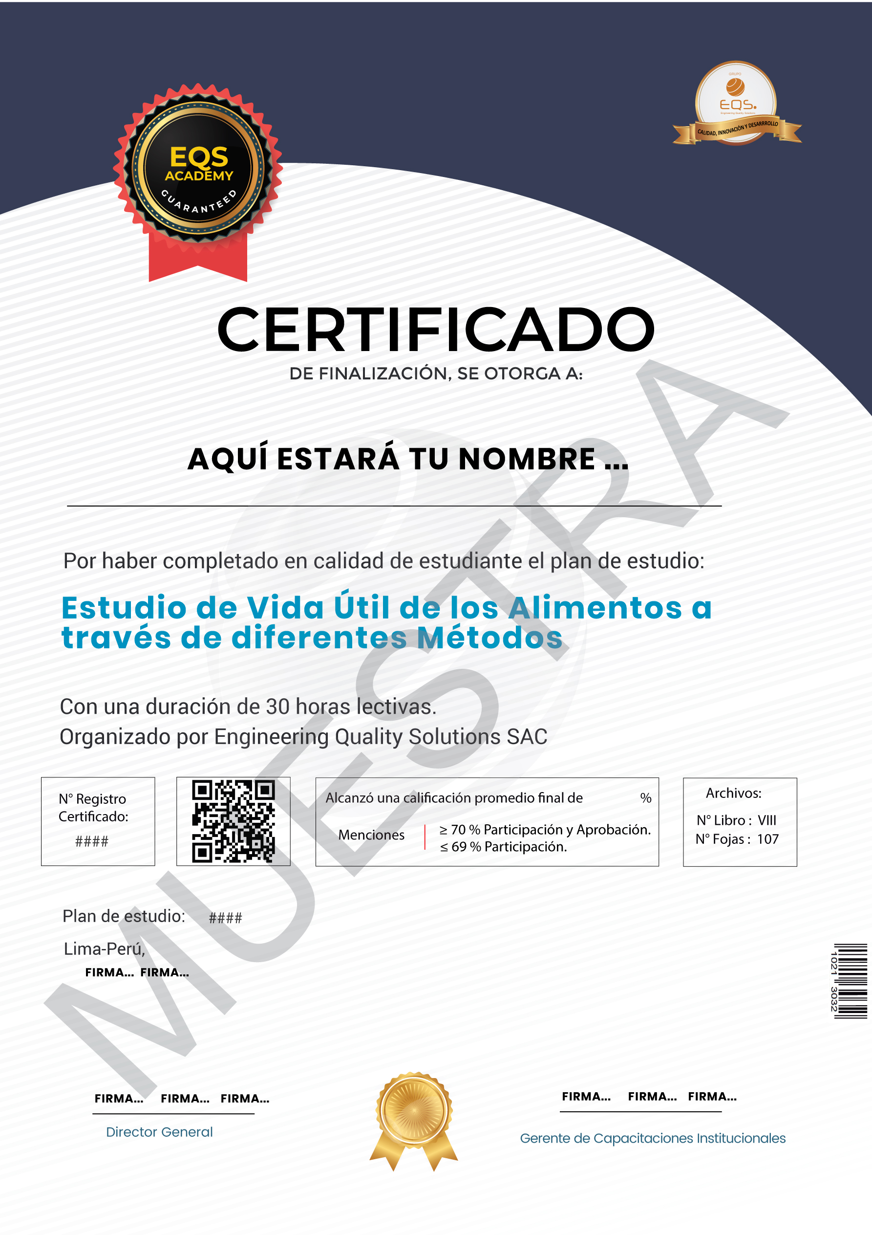 Certificado Vida Util Frutas